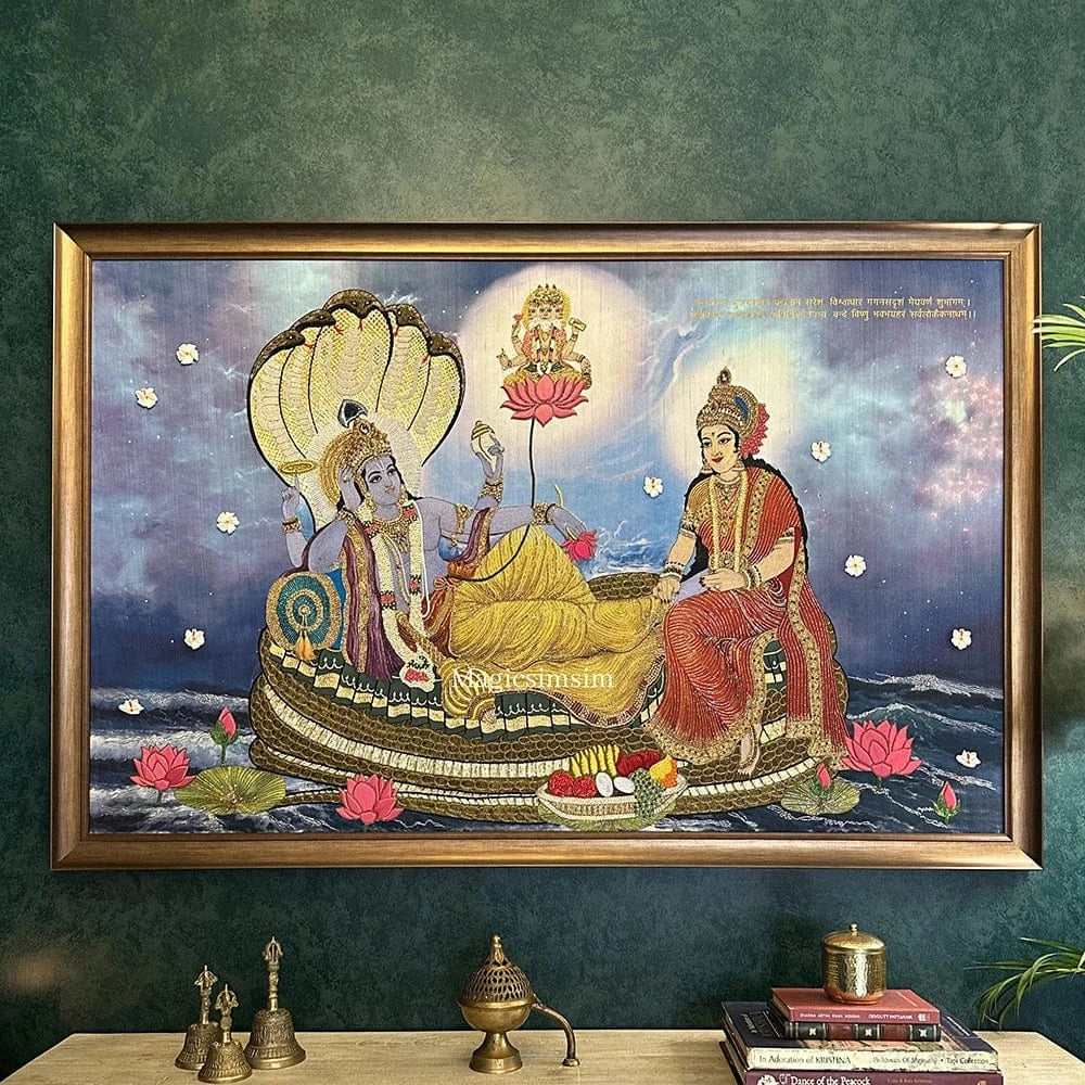 Ananthasayanam Vishnu Artwork | Handcrafted Silk Embroidery of Kshir ...